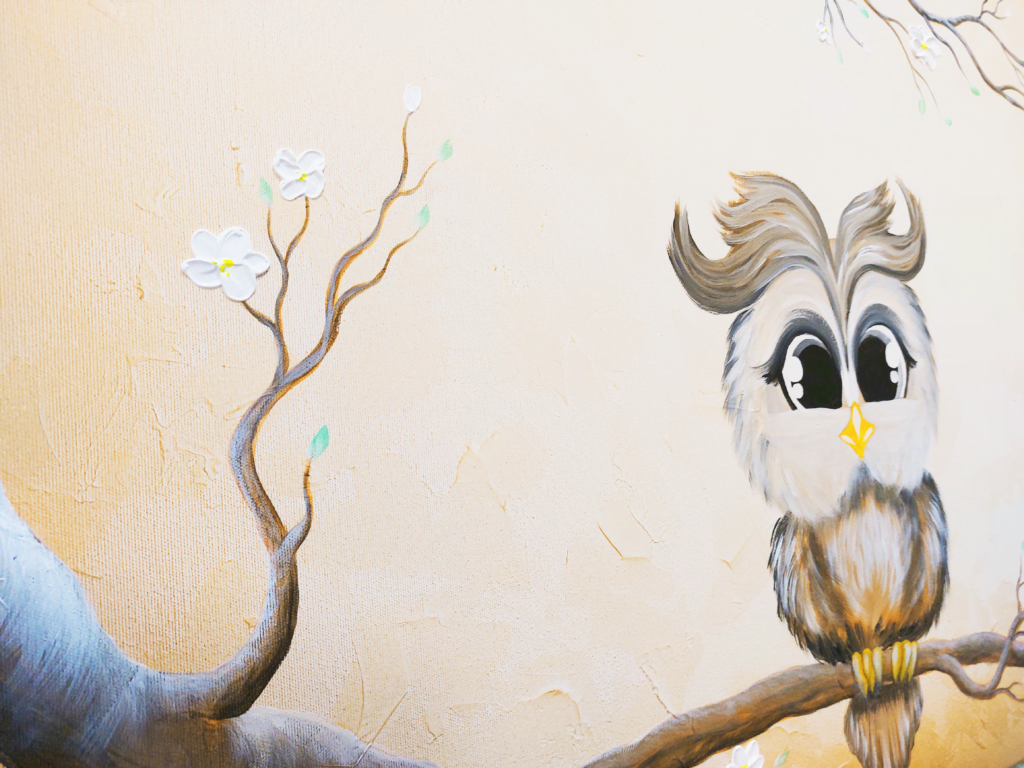 Dětský ručně malovaný obraz sovička 125i - Lidami Art